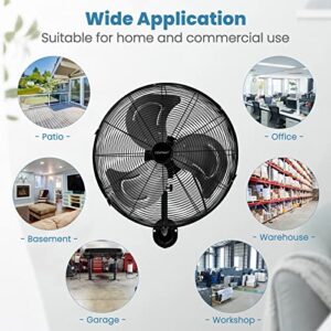 COSTWAY 2-Pack Wall Mount Fan, 21 Inches Heavy Duty Metal Wall Fan with 3 Speeds, 85° Oscillation, 30° Adjustable Tilt Head, Wall-Mounted Aluminum Blades Fan for Garage Warehouse Workshop, Black