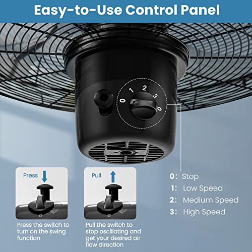 COSTWAY 2-Pack Wall Mount Fan, 21 Inches Heavy Duty Metal Wall Fan with 3 Speeds, 85° Oscillation, 30° Adjustable Tilt Head, Wall-Mounted Aluminum Blades Fan for Garage Warehouse Workshop, Black