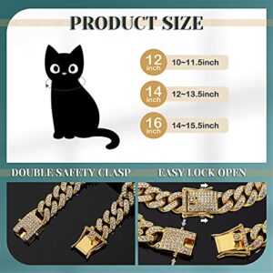 2 Pieces Gold Cat Dog Chain Collar and Sunglasses Set Rhinestone Cuban Collar Chain with Design Secure Buckle Retro Round Glasses for Dogs Cats Party Cosplay Costumes Funny Photo Props (16 Inch)