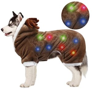 christmas led reindeer dog costume ultra soft elk puppy jumpsuits light-up dogs sweater coral velvet fleece hoodie coat winter warm pet hoodies cute cat jacket clothes (medium)