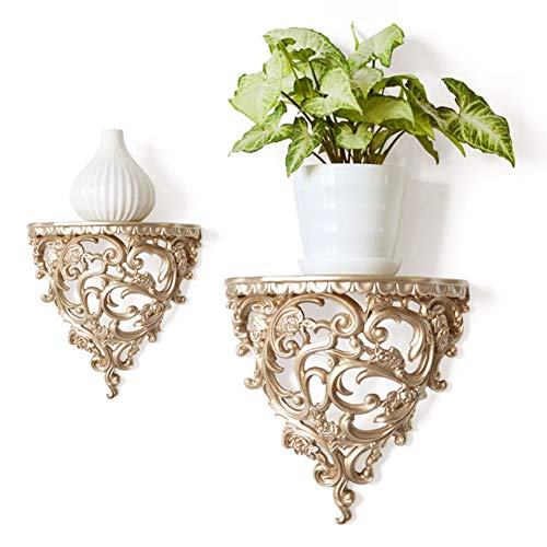 FIYO European Hollow Wall Shelf, Wall Hanging Storage Rack Wall Decoration Wall Shelf Wall Mounted Storage Rack Baroque Style Decorative Shelves Ornament for Living Room