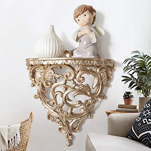 FIYO European Hollow Wall Shelf, Wall Hanging Storage Rack Wall Decoration Wall Shelf Wall Mounted Storage Rack Baroque Style Decorative Shelves Ornament for Living Room