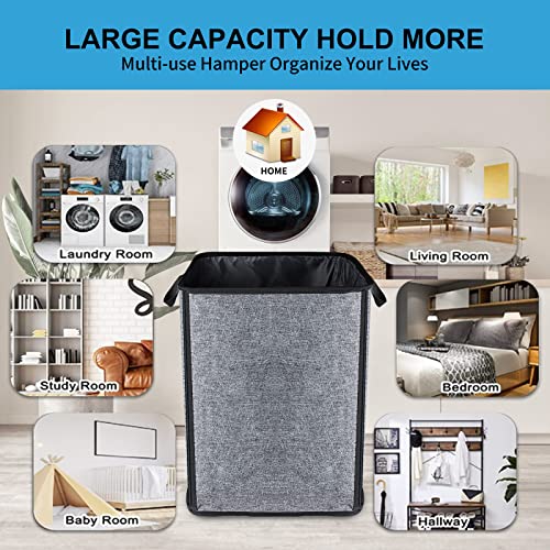 Large 90L, 25" Tall Collapsible Laundry Hamper with Removable Bag, Durable Freestanding, Sturdy Handles for Toys Clothes Bedroom, Bathroom, College Dorm, Grey