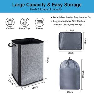 Large 90L, 25" Tall Collapsible Laundry Hamper with Removable Bag, Durable Freestanding, Sturdy Handles for Toys Clothes Bedroom, Bathroom, College Dorm, Grey