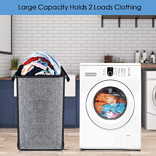 Large 90L, 25" Tall Collapsible Laundry Hamper with Removable Bag, Durable Freestanding, Sturdy Handles for Toys Clothes Bedroom, Bathroom, College Dorm, Grey