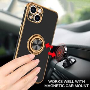 BENTOBEN iPhone 13 Mini Case with 360° Ring Holder, Slim Fit Shockproof Kickstand Magnetic Car Mount Supported Non-Slip Protective Women Men Girls Boys Case Cover for iPhone 13 Mini 5.4", Black/Gold