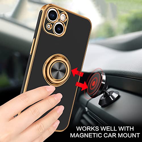 BENTOBEN iPhone 13 Mini Case with 360° Ring Holder, Slim Fit Shockproof Kickstand Magnetic Car Mount Supported Non-Slip Protective Women Men Girls Boys Case Cover for iPhone 13 Mini 5.4", Black/Gold