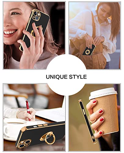 BENTOBEN iPhone 13 Mini Case with 360° Ring Holder, Slim Fit Shockproof Kickstand Magnetic Car Mount Supported Non-Slip Protective Women Men Girls Boys Case Cover for iPhone 13 Mini 5.4", Black/Gold