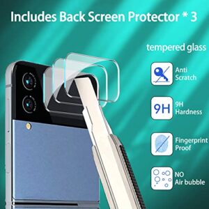 IMBZBK [9 in 1] for Samsung Galaxy Z Flip 4 5G Screen Protector, 3 Pack Inner Screen Flexible Film + 3 Pack Tempered Glass Back Screen Protector + 3 Pack Camera Protector accessories Case Friendly