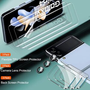 IMBZBK [9 in 1] for Samsung Galaxy Z Flip 4 5G Screen Protector, 3 Pack Inner Screen Flexible Film + 3 Pack Tempered Glass Back Screen Protector + 3 Pack Camera Protector accessories Case Friendly