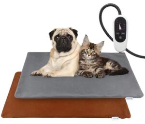 petizer pet heating pad with 2 removable covers, 28" l 16" w dog heated mat with timer, 6 level adjustable temperature setting, chew resistant cord, for cats dogs puppy indoor