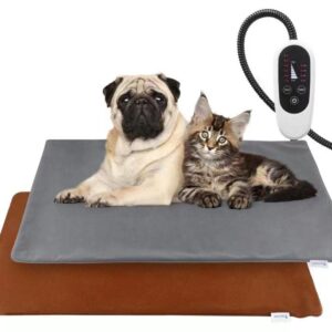 petizer Pet Heating Pad with 2 Removable Covers, 28" L 16" W Dog Heated Mat with Timer, 6 Level Adjustable Temperature Setting, Chew Resistant Cord, for Cats Dogs Puppy Indoor