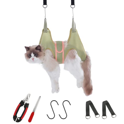 Guzekier Pet Cat Grooming Hammock Harness for Cats & Dogs, Dog Grooming for Sling, Cat Grooming Bag Nail Covers caps, Dog Hammock with Nail Clippers/Trimmer, Nail File…