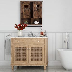 FUMOMEK Bathroom Cabinet Wall Mounted with Door, Bathroom Medicine Cabinet with Towel Bars, Wall Cabinets for Bathroom Storage with Doors and Shelves, Rustic Brown