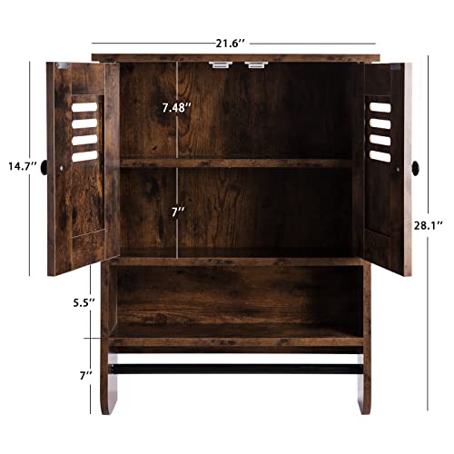 FUMOMEK Bathroom Cabinet Wall Mounted with Door, Bathroom Medicine Cabinet with Towel Bars, Wall Cabinets for Bathroom Storage with Doors and Shelves, Rustic Brown