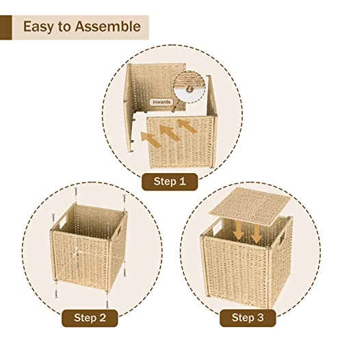 AELS Woven Baskets for Storage, Natural Hand-woven Storage Baskets for Organizing, Cubby Cubes Storage Bins for Shelves, 11" Modern Farmhouse Square Storage Cubes with Handles, Beige, 2 Pack