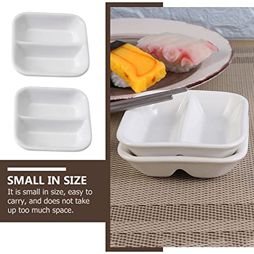 HANABASS 6pcs Ceramic Serving Platter 2 Compartment Appetizer Serving Tray Rectangular Divided Sauce Dishes for Restaurant Kitchen Spices Vinegar (White)