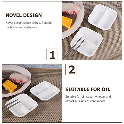 HANABASS 6pcs Ceramic Serving Platter 2 Compartment Appetizer Serving Tray Rectangular Divided Sauce Dishes for Restaurant Kitchen Spices Vinegar (White)