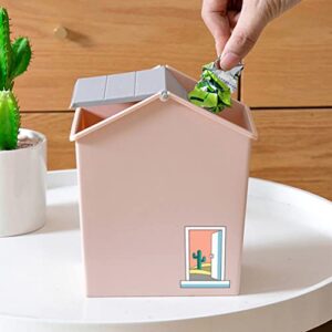 Cabilock Office Decor Mini Table Trash Can with Lid House Shape Small Plastic Trash Bin Garbage Bin Wastebasket Desktop Garbage Container Rubbish Can for Table Desktop Office Kitchen Car Decor