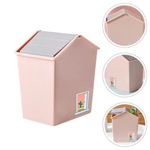 Cabilock Office Decor Mini Table Trash Can with Lid House Shape Small Plastic Trash Bin Garbage Bin Wastebasket Desktop Garbage Container Rubbish Can for Table Desktop Office Kitchen Car Decor