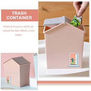 Cabilock Office Decor Mini Table Trash Can with Lid House Shape Small Plastic Trash Bin Garbage Bin Wastebasket Desktop Garbage Container Rubbish Can for Table Desktop Office Kitchen Car Decor