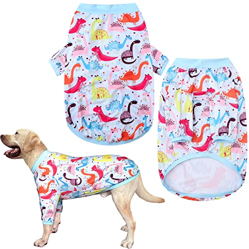 PriPre Dinosaur Dog T Shirts 3D Unicorn Pattern Printed Apparel Shirt for Large Dogs Softable Stretchy Pet Clothes (3XL, Light Blue)