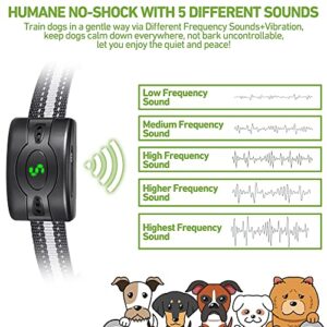 2 Pack Rechargeable Dog Bark Collar, Anti Barking Collar with 5 Sensitivity, No Shock Bark Collar with Vibration&5 Variable Beep, IP67 Waterproof Smart Bark Training Collar for Large Medium Small Dogs