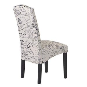 Evedy 2PCS Dining Script Fabric Accent Chair with Solid Wood Legs for Kitchen Living Room,Beige, Words