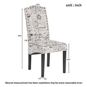 Evedy 2PCS Dining Script Fabric Accent Chair with Solid Wood Legs for Kitchen Living Room,Beige, Words