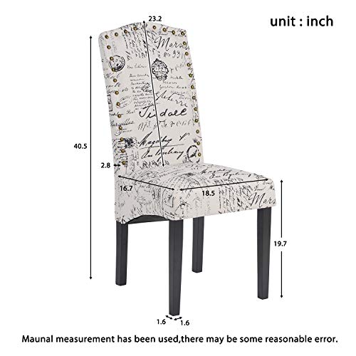 Evedy 2PCS Dining Script Fabric Accent Chair with Solid Wood Legs for Kitchen Living Room,Beige, Words