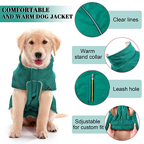 2 Pieces Dog Cold Weather Coats, Waterproof Windproof Reversible Winter Dog Jacket Clothes Zippered Dog Winter Coat Padded Warm Pets Reflective Winter Vest for Small Medium Large Dogs Pets, Green, Red