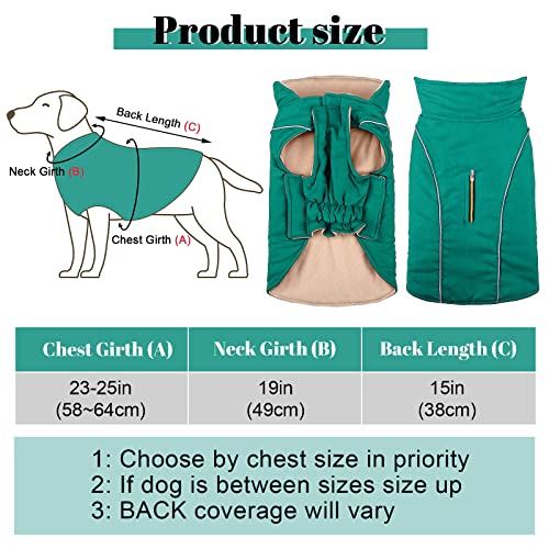 2 Pieces Dog Cold Weather Coats, Waterproof Windproof Reversible Winter Dog Jacket Clothes Zippered Dog Winter Coat Padded Warm Pets Reflective Winter Vest for Small Medium Large Dogs Pets, Green, Red