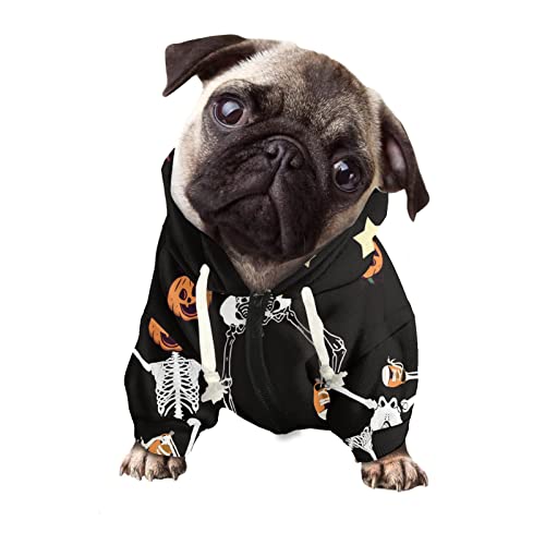 DDFS Black Winter Dog Clothes Skeleton Pumpkin Pattern Classic Vibrant Soft Cute Comfy Elastic Doggie Halloween Party Coat Pet Daily Outerwear with Pocket Small Size(S)