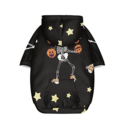 DDFS Black Winter Dog Clothes Skeleton Pumpkin Pattern Classic Vibrant Soft Cute Comfy Elastic Doggie Halloween Party Coat Pet Daily Outerwear with Pocket Small Size(S)