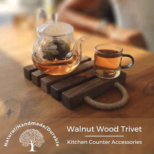 Handmade Trivet Walnut Wooden for Hot Dishes, Pots, Pans, Teapot and Tabletop, Non-Slip, Heat Resistant, Kitchen Counter Accessories