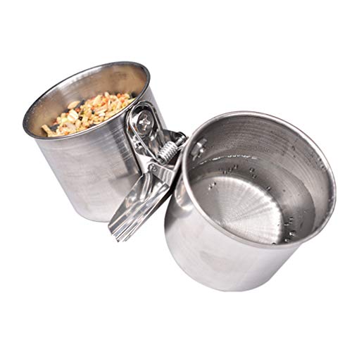 Hamster Food Dish 2Pcs Bird Feeding Dishes- Stainless Steel Birdcage Pet Food Water Bowls with Clip Hanging Pet Cage Cups Holder for Bird Parrot Cockatiel Conure Bird Accessories