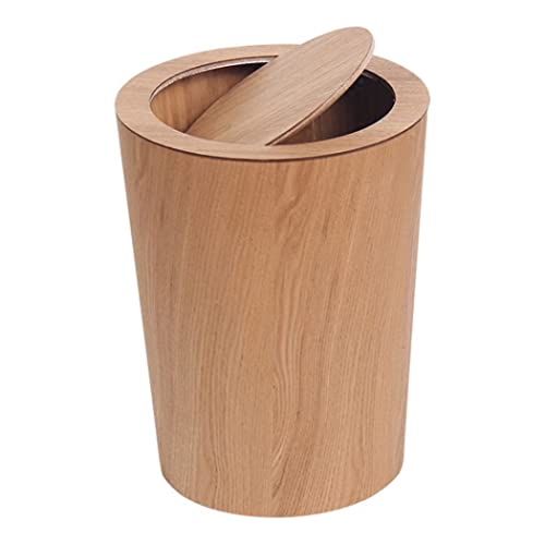 Eaarliyam Wooden Waste Bin with Swing Lid Round Trash Can Kitchen Garbage Basket for Hotel Paper Bins