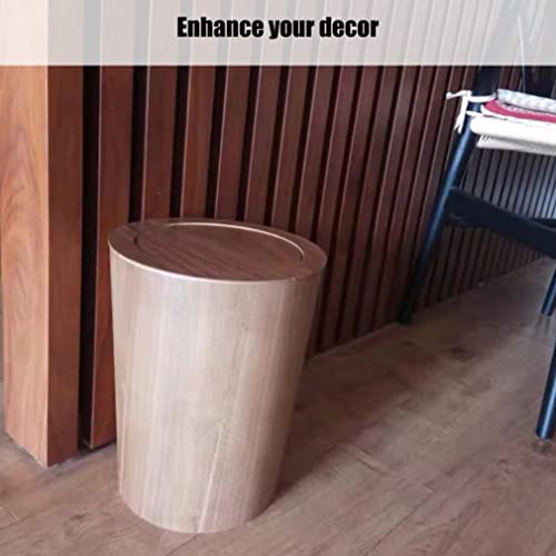 Eaarliyam Wooden Waste Bin with Swing Lid Round Trash Can Kitchen Garbage Basket for Hotel Paper Bins