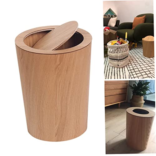 Eaarliyam Wooden Waste Bin with Swing Lid Round Trash Can Kitchen Garbage Basket for Hotel Paper Bins