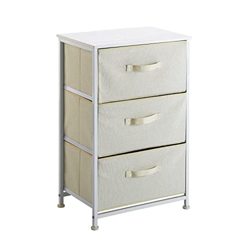 Urban Shop 3 Tier Fabric Drawer Storage Cart with MDF Wood Frame, Cream with White Frame