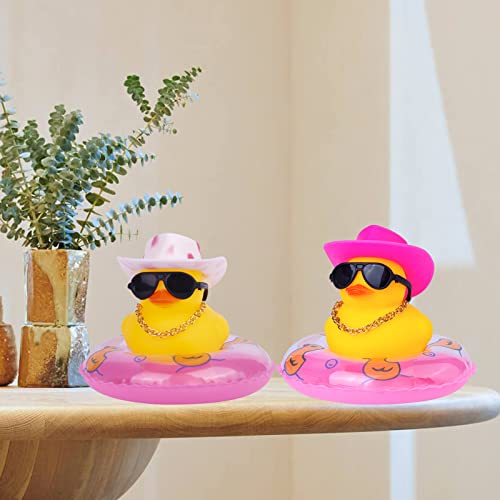 MuMyer Duck Car Dashboard Decorations Rubber Duck Car Ornaments for Car Dashboard Decoration Accessories with Mini Swim Ring Sun Hat Necklace and Sunglasses