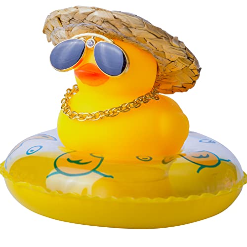 MuMyer Duck Car Dashboard Decorations Rubber Duck Car Ornaments for Car Dashboard Decoration Accessories with Mini Swim Ring Sun Hat Necklace and Sunglasses