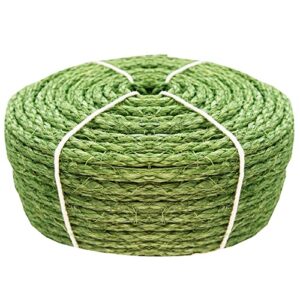 green natural sisal rope 1/4 inch 6mm 98-feet for cat scratching post tree tower replacement repair and replace, diy hemp twine rope for cat scratching furniture window perch and crafts gardening