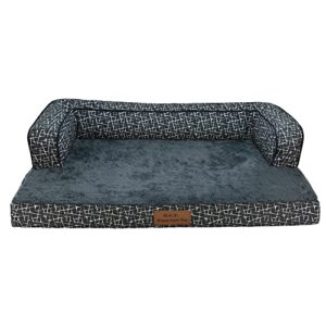 long rich rectangle pet bed, cozy latex foam dog sofa bed for small, medium, and large pets, waterproof pv plush fabric pet cushion,non-slip (30" x 20" x 6.5", printed canvas-grey) (ltx-black-m-4697)