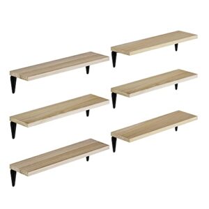 wallniture arras floating shelves for living room decor, 17" wall bookshelf, plant shelf, kitchen organization and storage shelves for bedroom decor, natural, set of 6