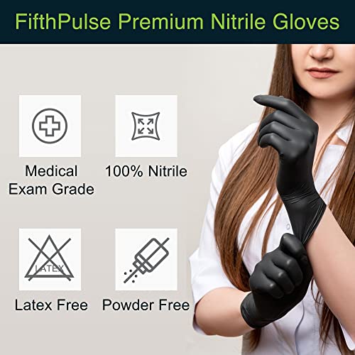 Disposable Black Nitrile Gloves Medium 50 Count - Extra Thick 4.5 Mil - Powder and Latex Free Rubber Gloves - Surgical Medical Exam Gloves - Food Safe Cooking Gloves