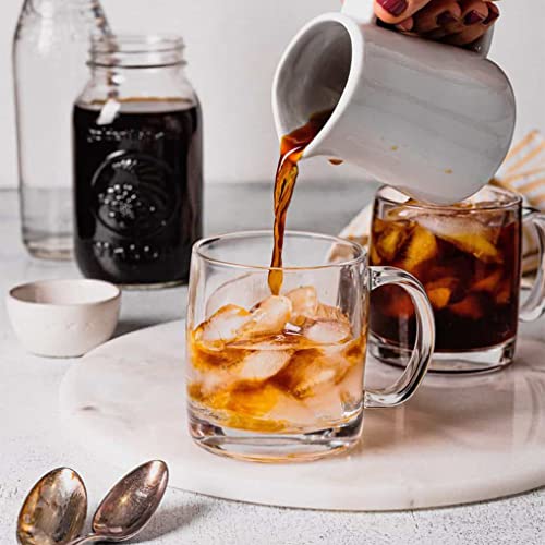 Set of 6 Glass Mugs with Handles, Clear Glass Teacups Infusion Mug, Coffee Cups Perfect for Cappuccino, Latte, Tea, Espresso - Dishwasher Safe - Glass Coffee Mugs for Warm Beverages.