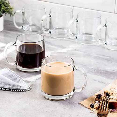 Set of 6 Glass Mugs with Handles, Clear Glass Teacups Infusion Mug, Coffee Cups Perfect for Cappuccino, Latte, Tea, Espresso - Dishwasher Safe - Glass Coffee Mugs for Warm Beverages.