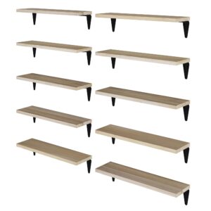 wallniture arras floating shelves for wall decor,17"x4.5" bookshelf for living room decor, kitchen organization, hallway & office wall shelves natural finish set of 10