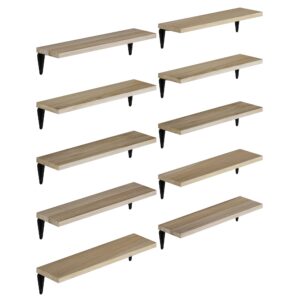 Wallniture Arras Floating Shelves for Wall Decor,17"x4.5" Bookshelf for Living Room Decor, Kitchen Organization, Hallway & Office Wall Shelves Natural Finish Set of 10